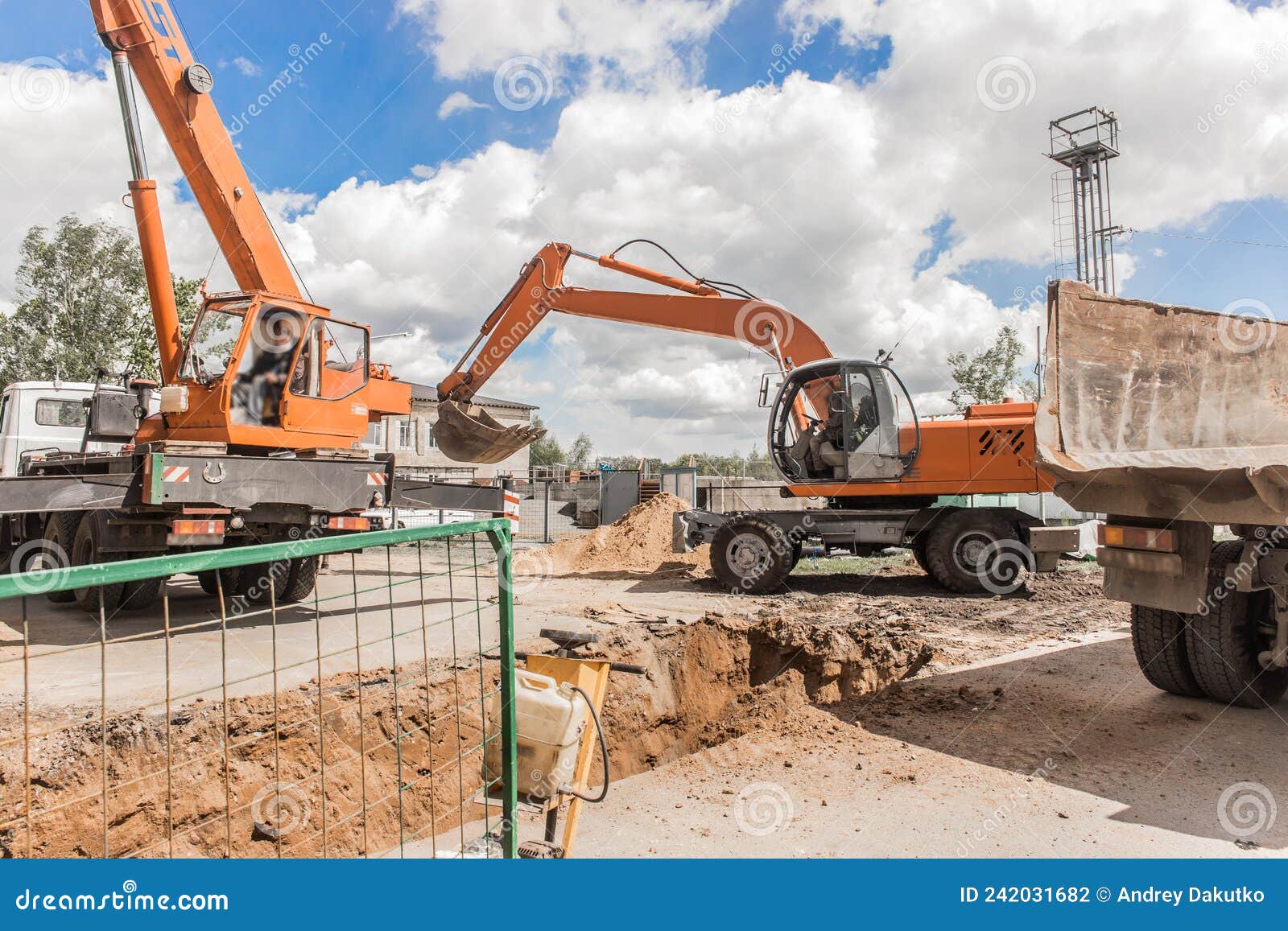 Excavator Digging Heavy Earth Work on an Industrial Machine on a ...