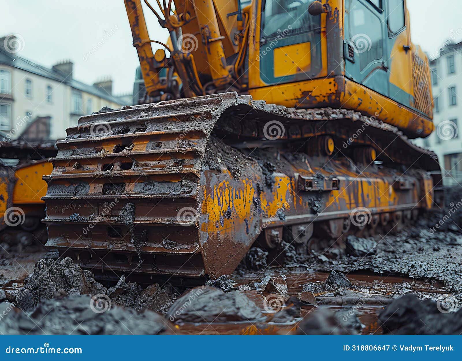 Excavator Digging Hole in the Mud Stock Image - Image of power, digger ...