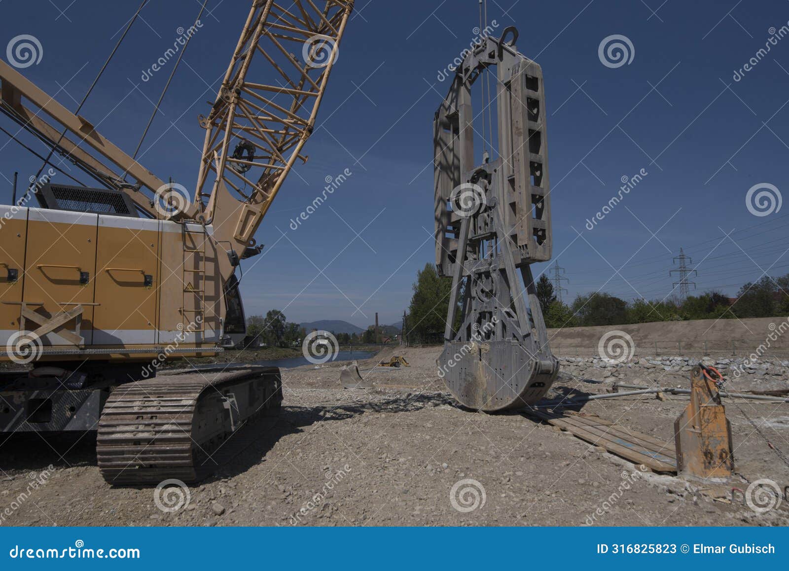 Excavator and Digging in Hydraulic Engineering Stock Image - Image of ...
