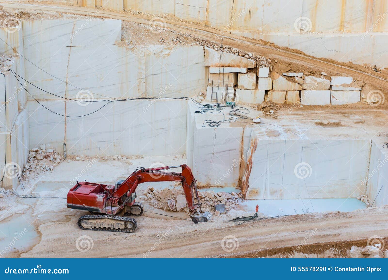 Excavator Digging in Marble Quarry Stock Photo - Image of dawn ...
