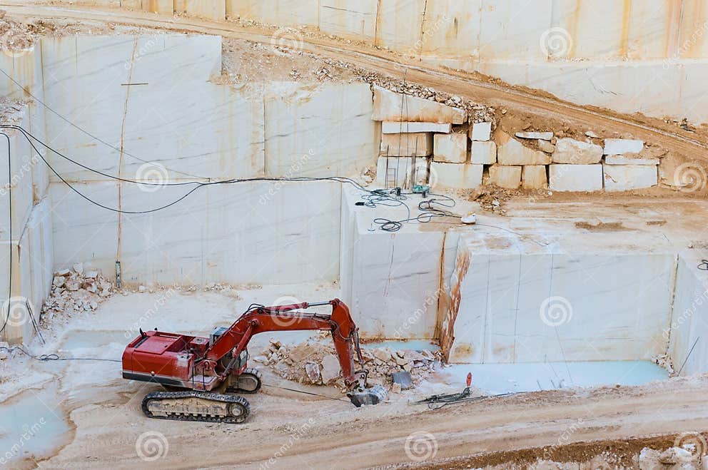 Excavator Digging in Marble Quarry Stock Photo - Image of dawn ...