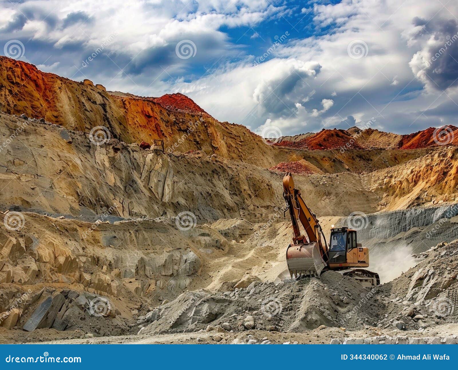 Excavator Digging in a Quarry Stock Illustration - Illustration of ...