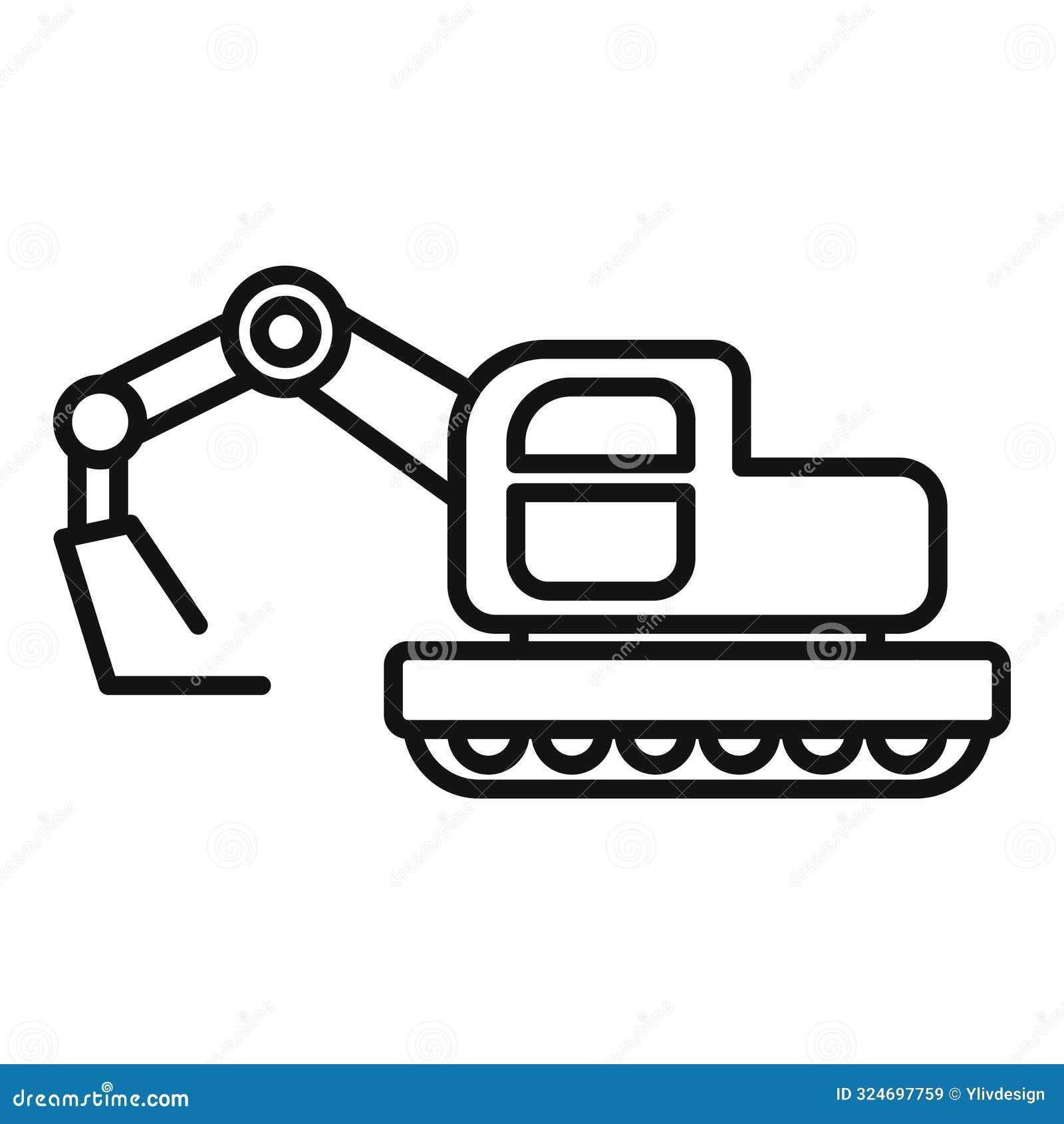 Excavator Digging with Shovel on Construction Site Line Icon Stock ...