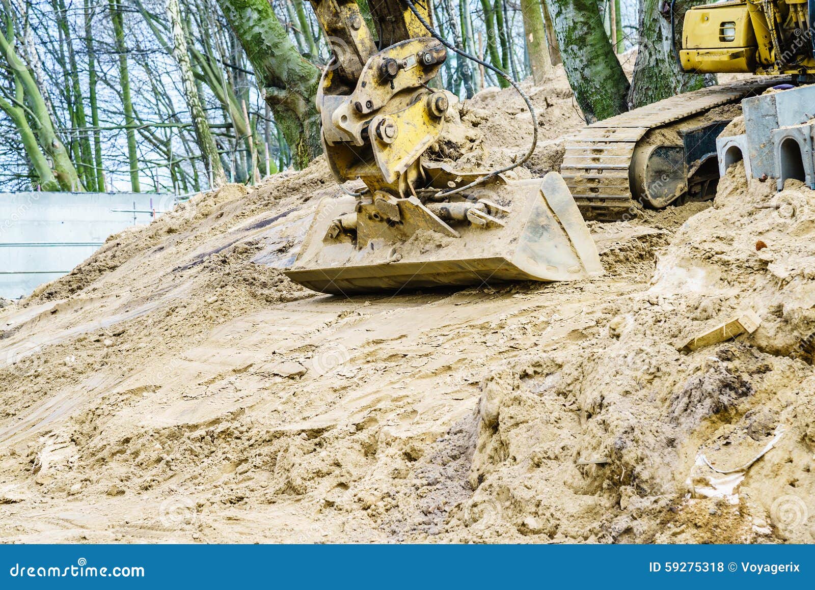 Excavator Digging on Site in Forest Environment. Stock Photo - Image of ...
