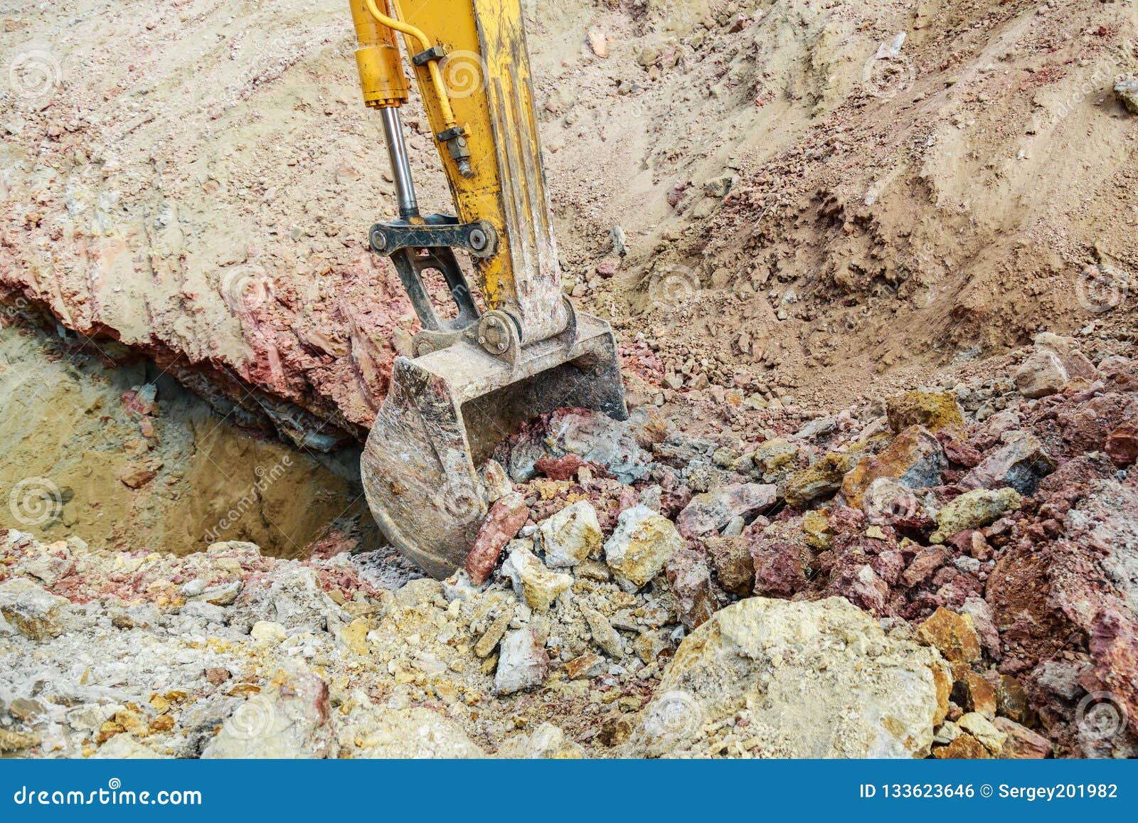 Excavator Digging a Trench for the Pipeline Stock Photo - Image of ...