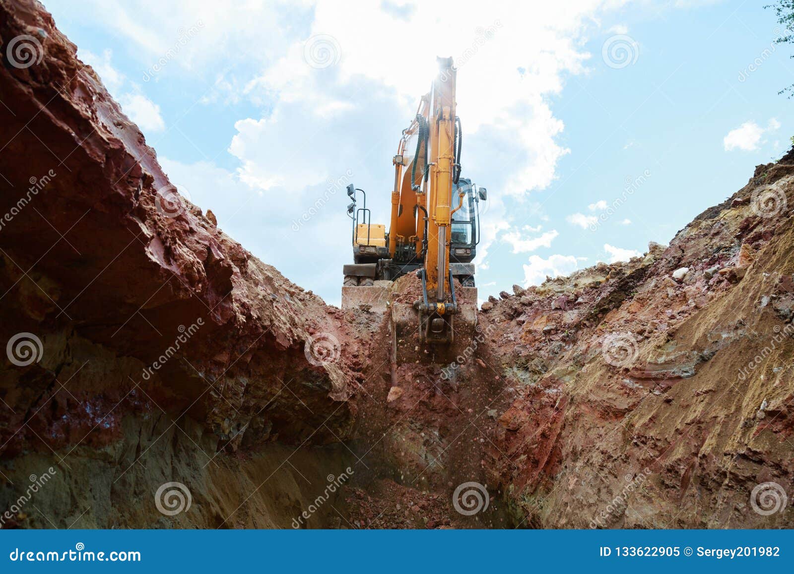 Excavator Digging a Trench for the Pipeline Stock Image - Image of ...