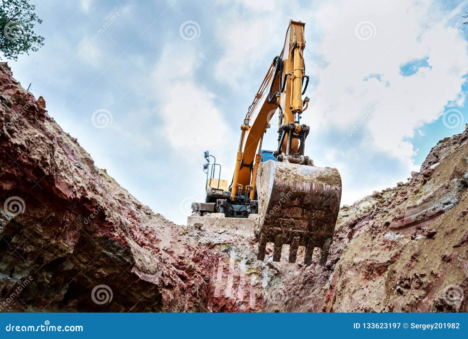 Excavator Digging a Trench for the Pipeline Stock Image - Image of ...