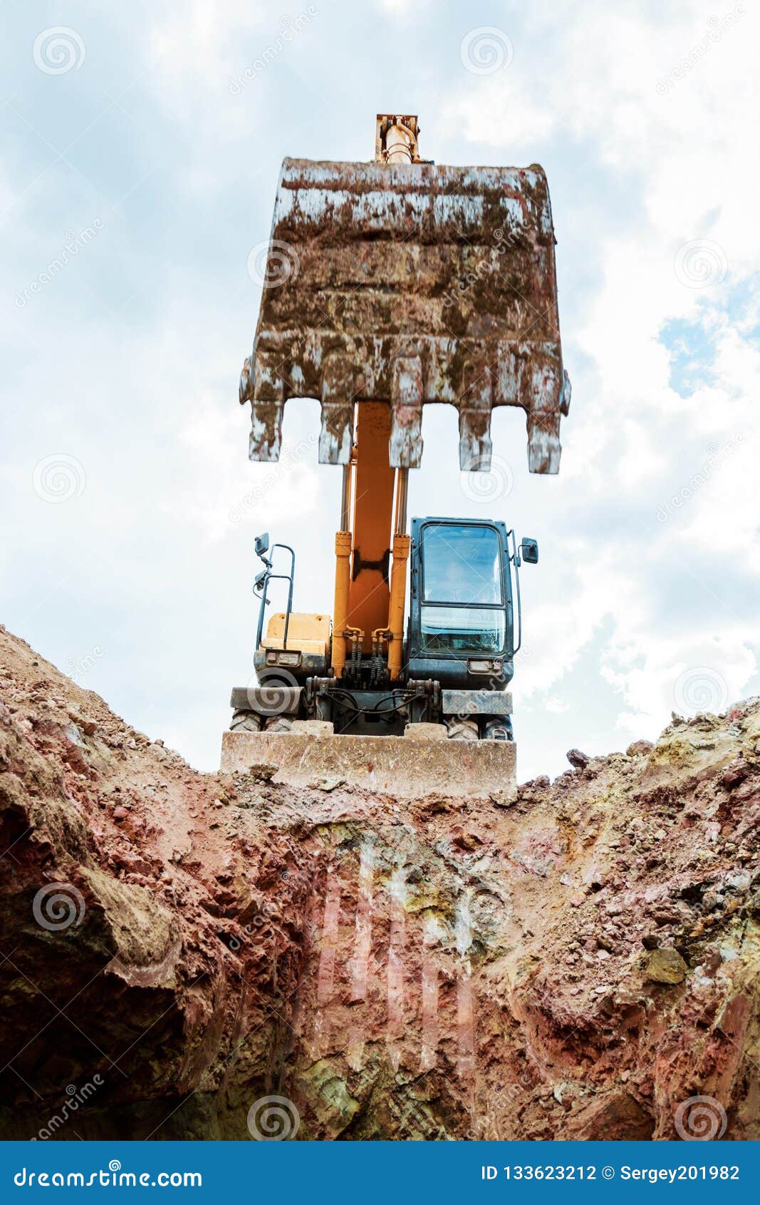 Excavator Digging a Trench for the Pipeline Stock Photo - Image of ...