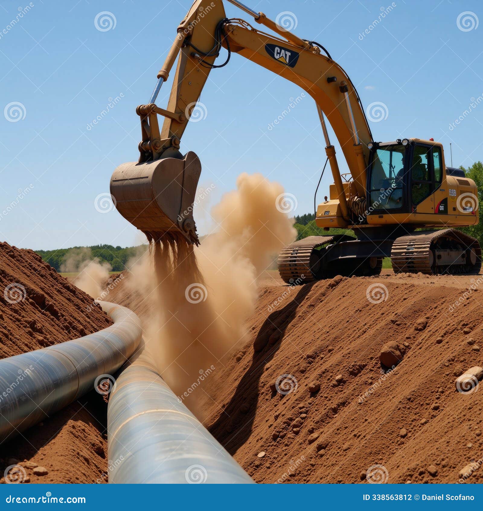 Excavator Digging Trench for Pipeline Installation Stock Illustration ...