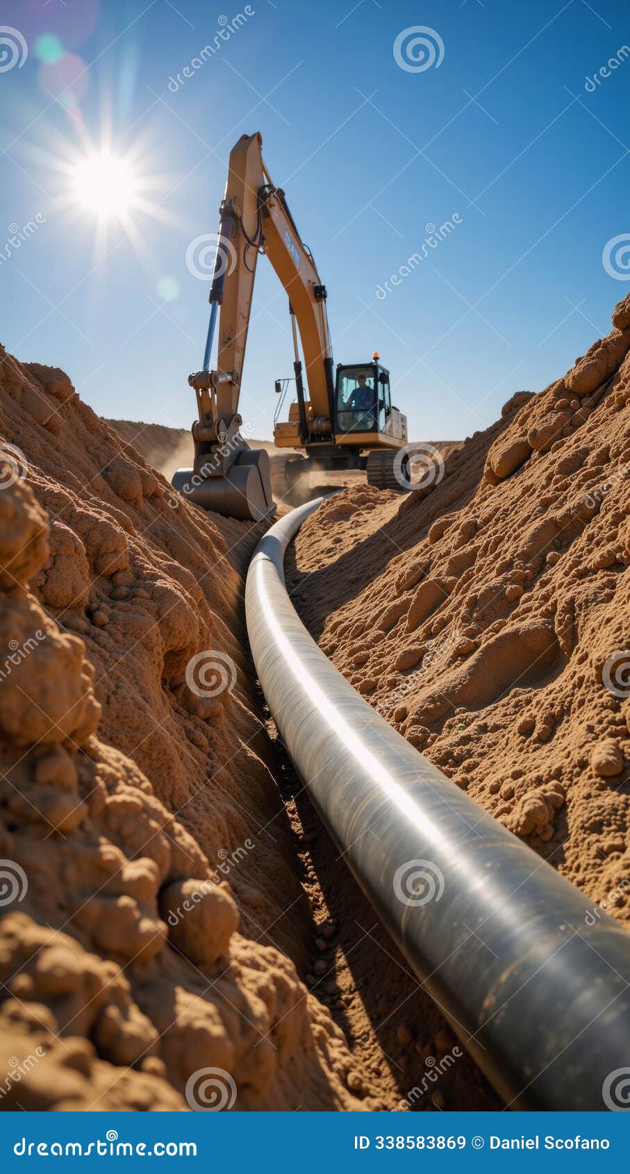 Pipeline Installation. Urban Work Machine Industrial Steel Pipe ...