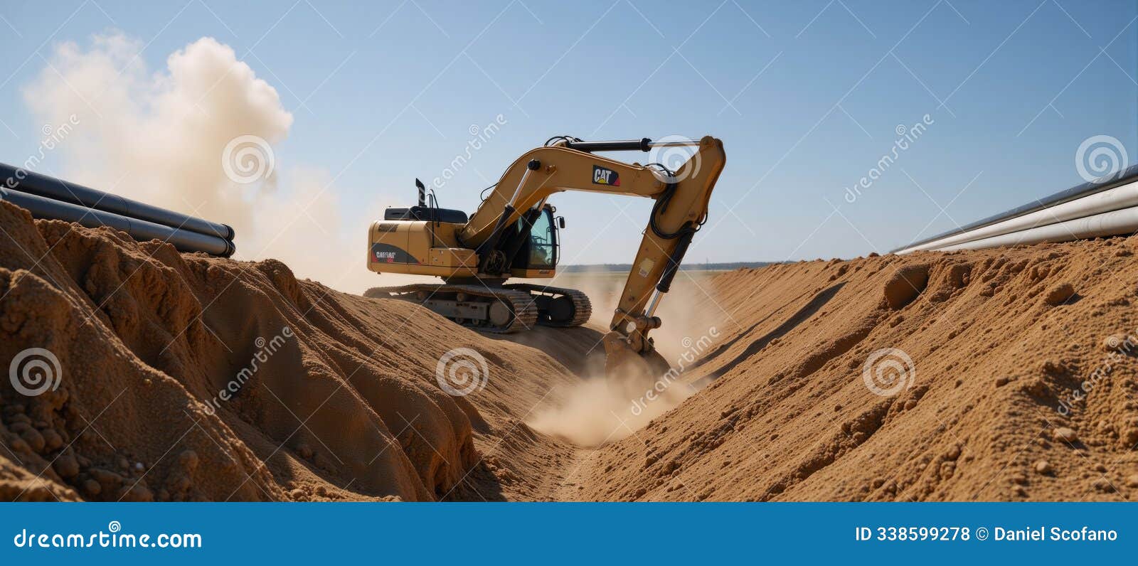 Excavator Digging Trench for Pipeline Installation Stock Illustration ...