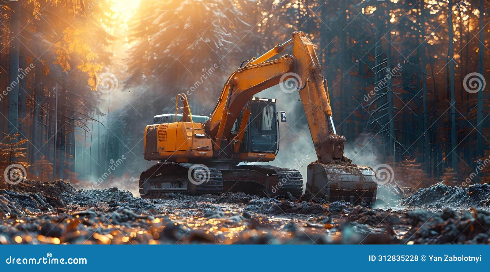 Excavator Digging Up Dirt on a Construction Site. Concept Construction ...
