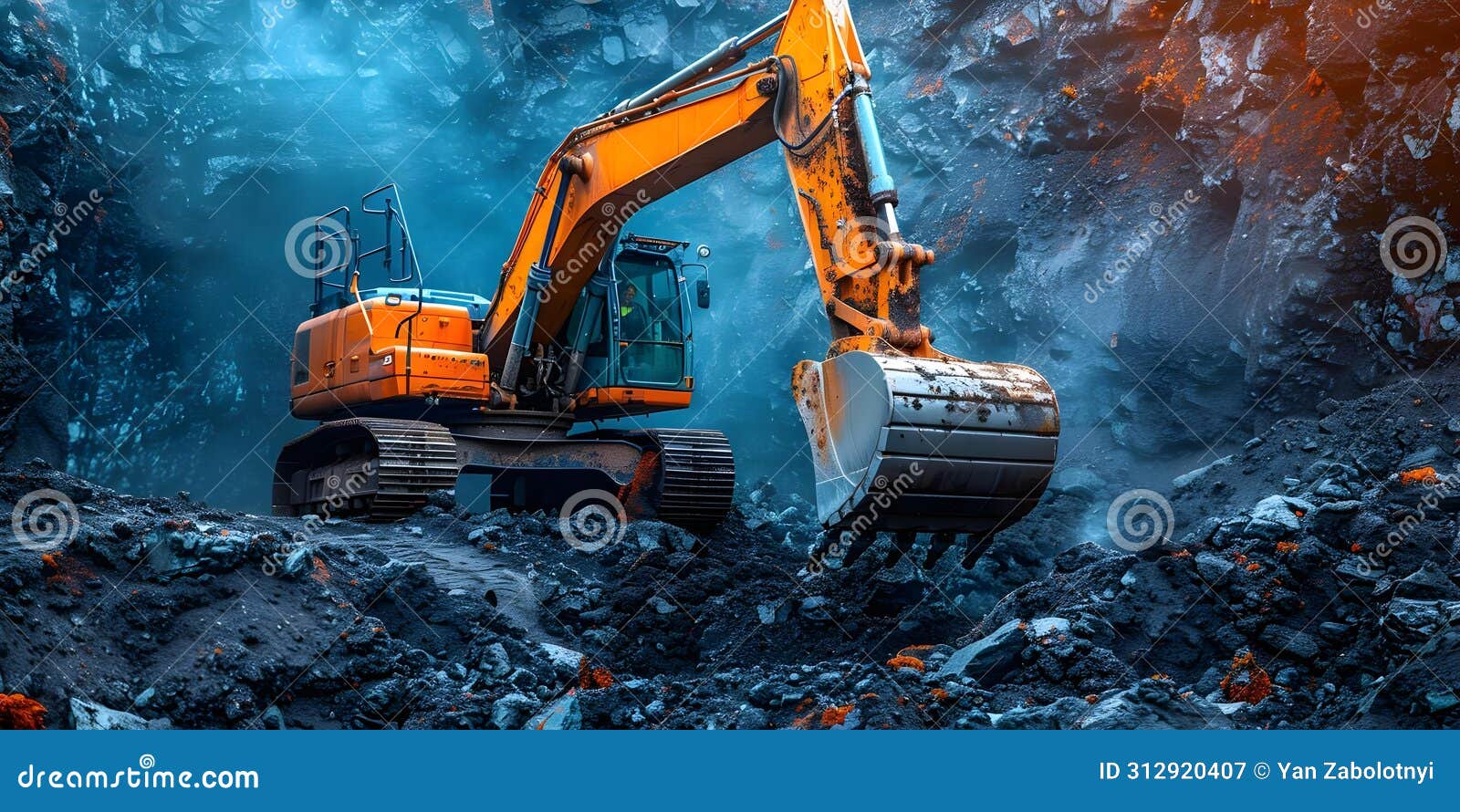 Excavator Digging Up Dirt at a Construction Site. Concept Construction ...