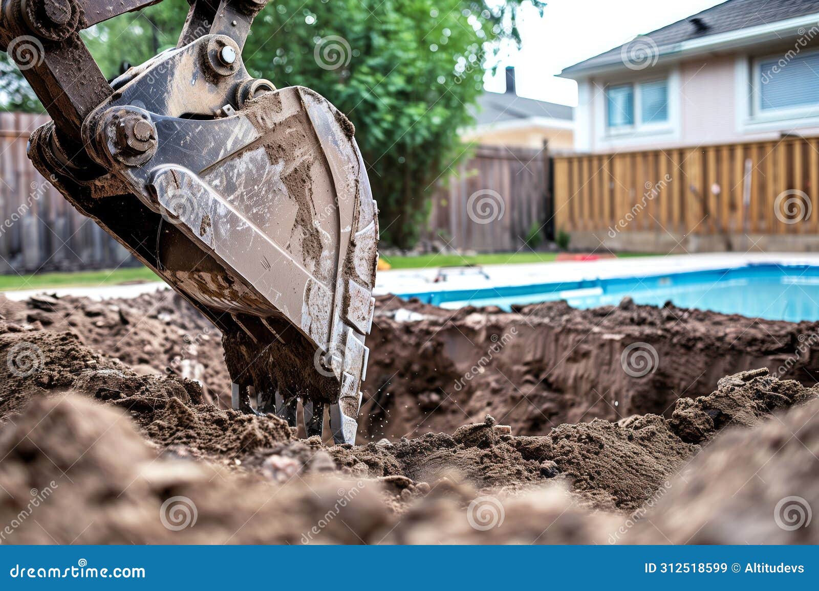 Excavator Digging for an Upcoming Swimming Pool Stock Image - Image of ...