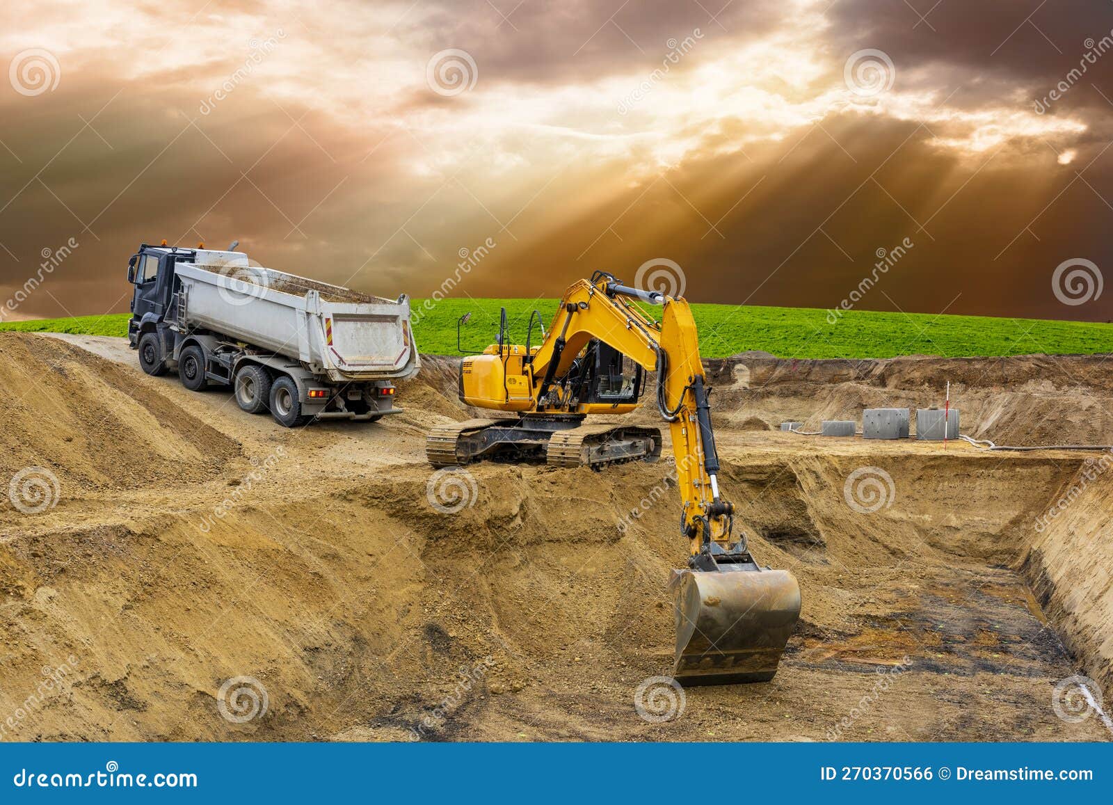 Excavator is Digging and Working at Construction Site. Stock Photo ...