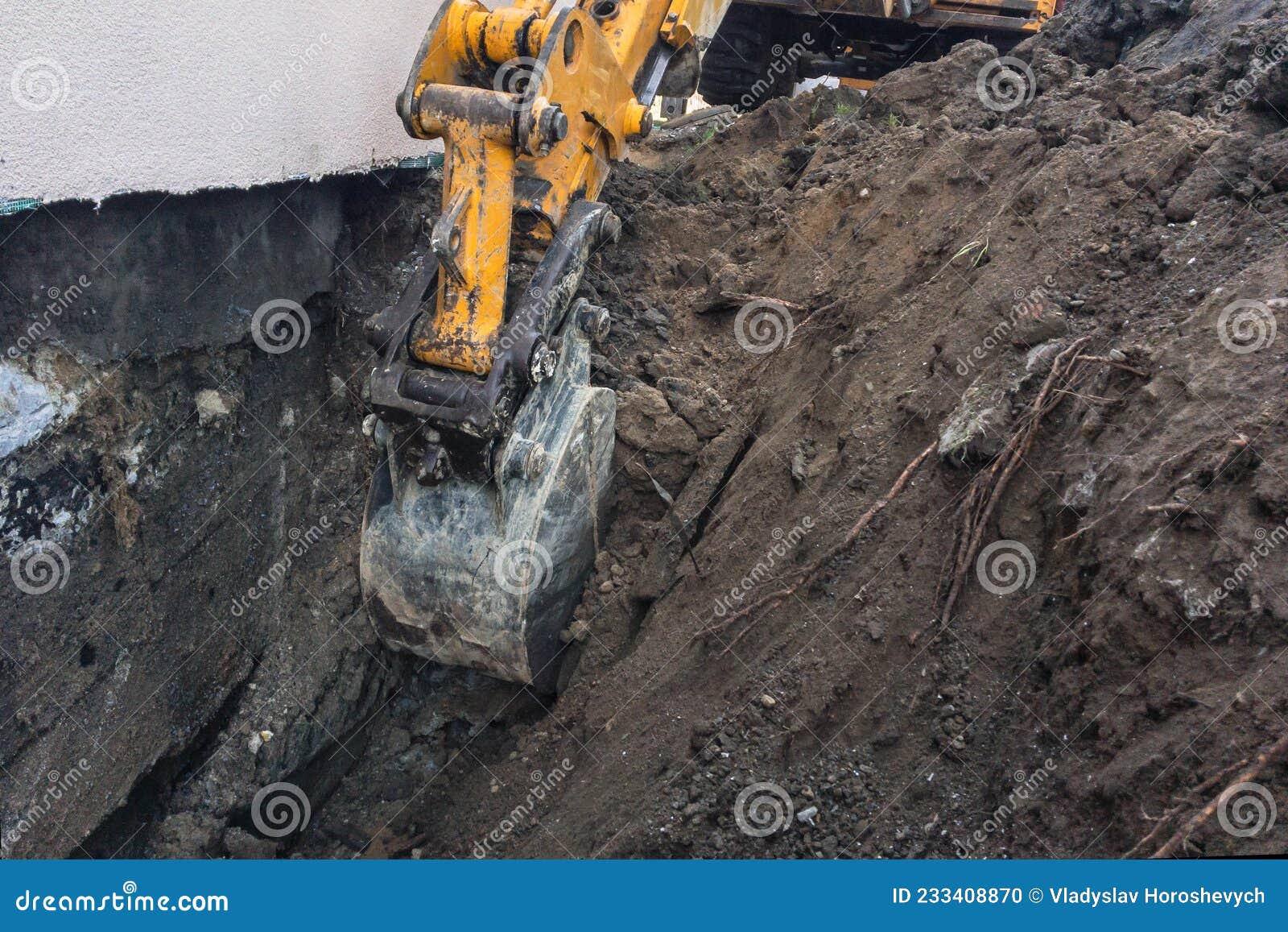 Excavator Digs Ground For The Installation Of Industrial Gas And Oil ...