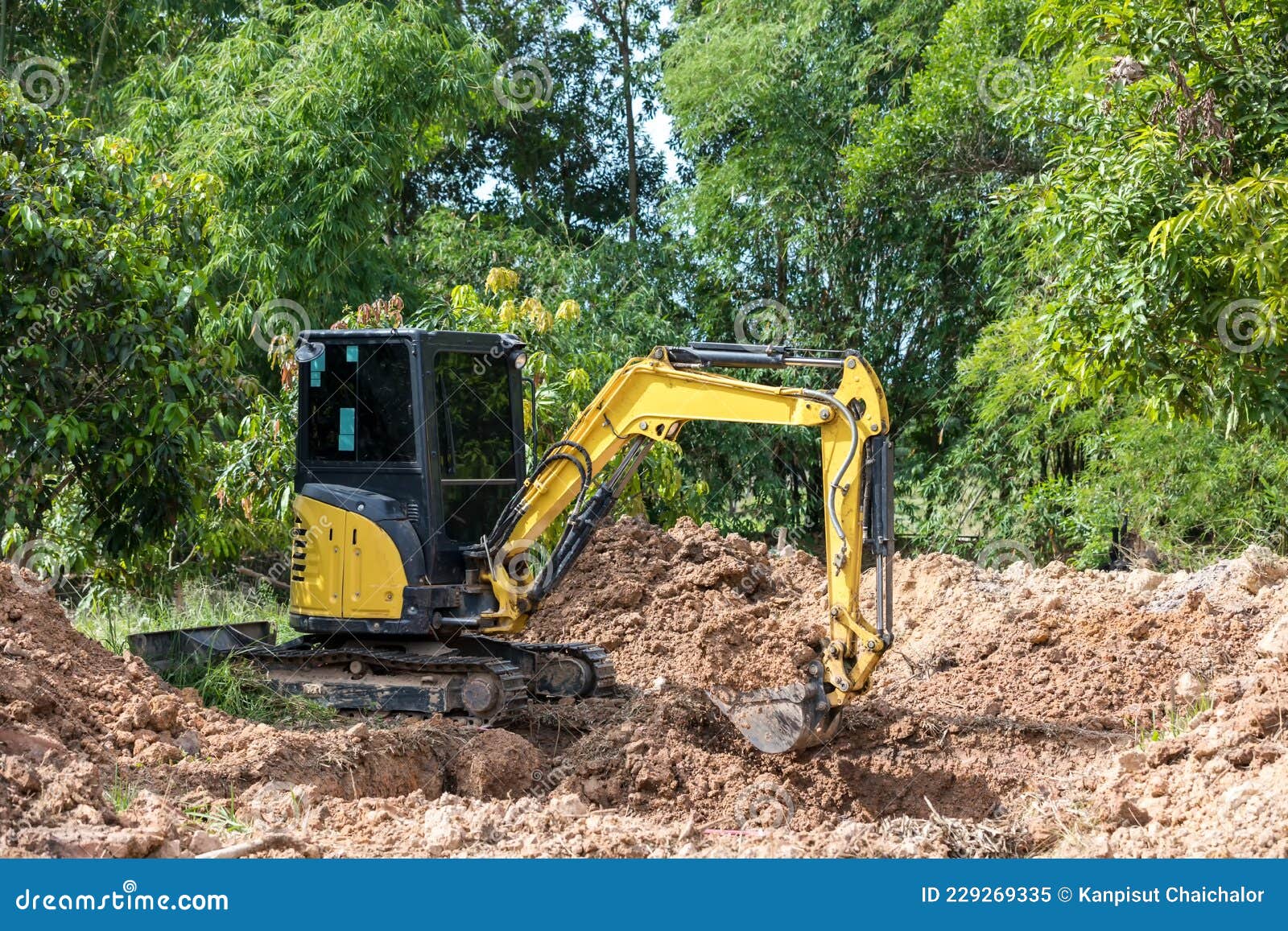 The Excavator Digs a Soil. Digger Loading Trucks with Soil. Excavator ...