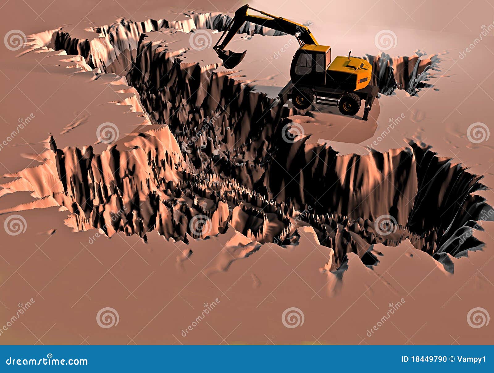Excavator Digs Up a Muddy Field and Creates Italy Stock Illustration ...