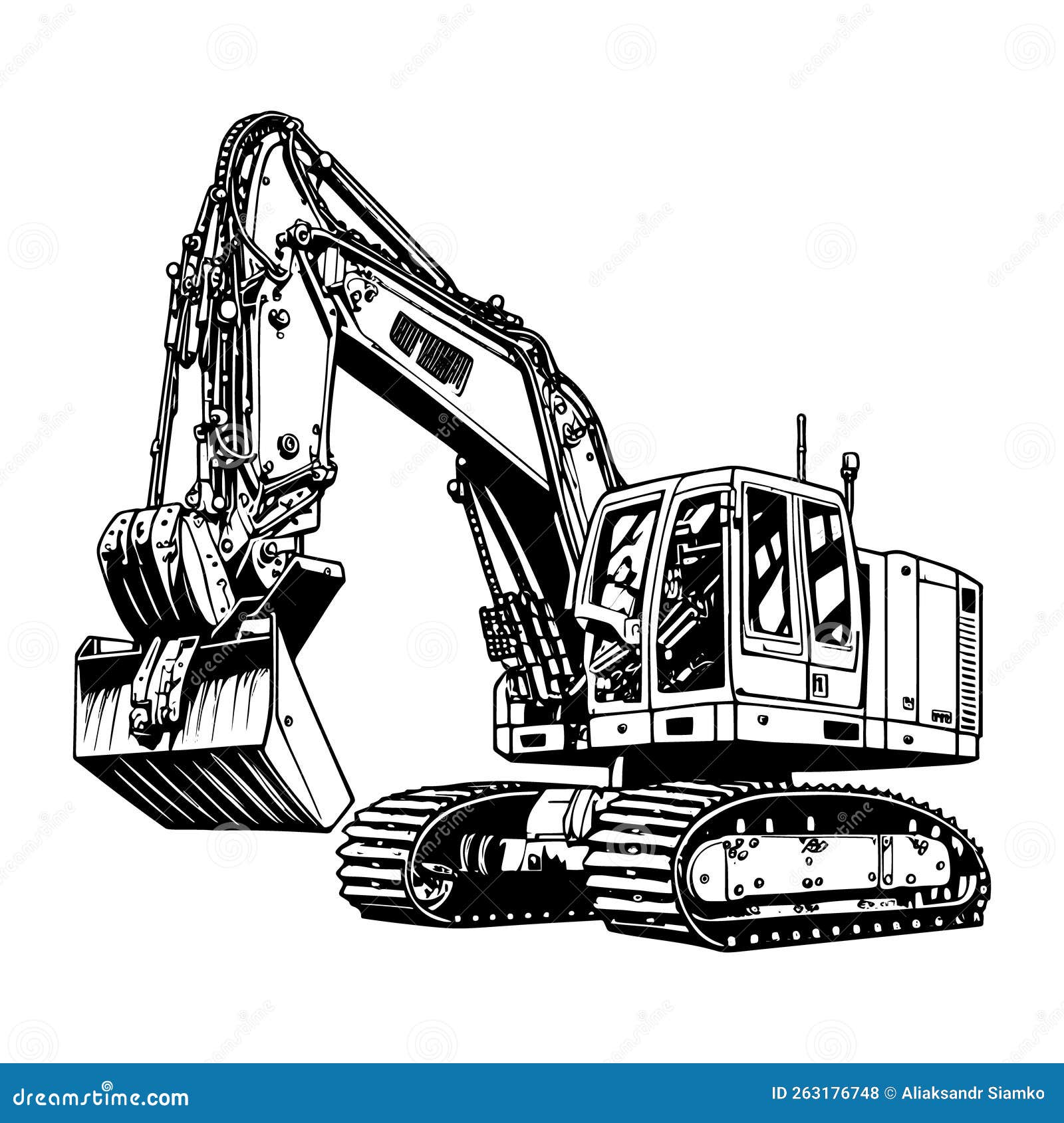 Excavator Drawing Isolated on White Background Stock Vector ...