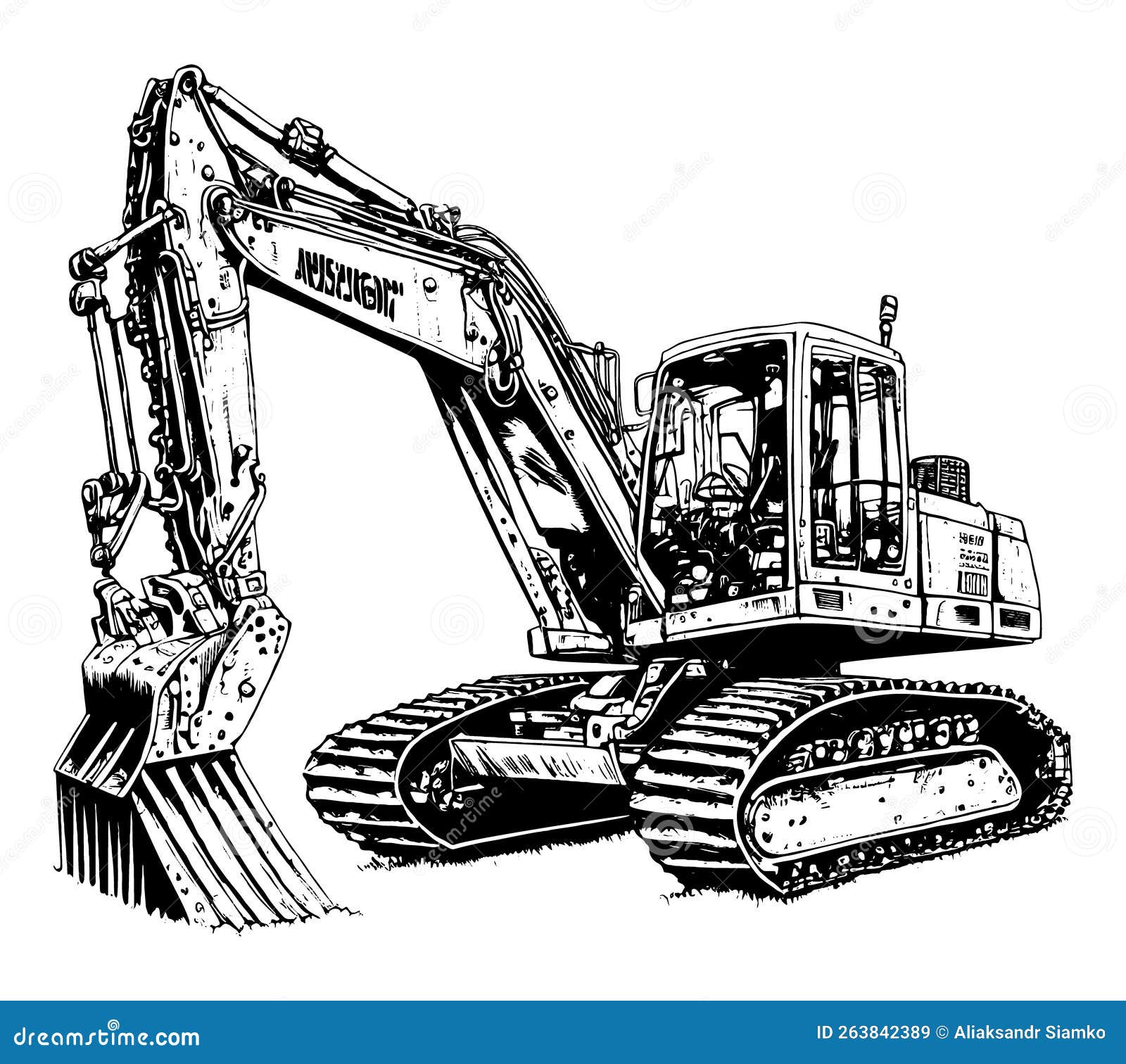 Excavator Drawing Isolated On White Background Vector Illustration ...