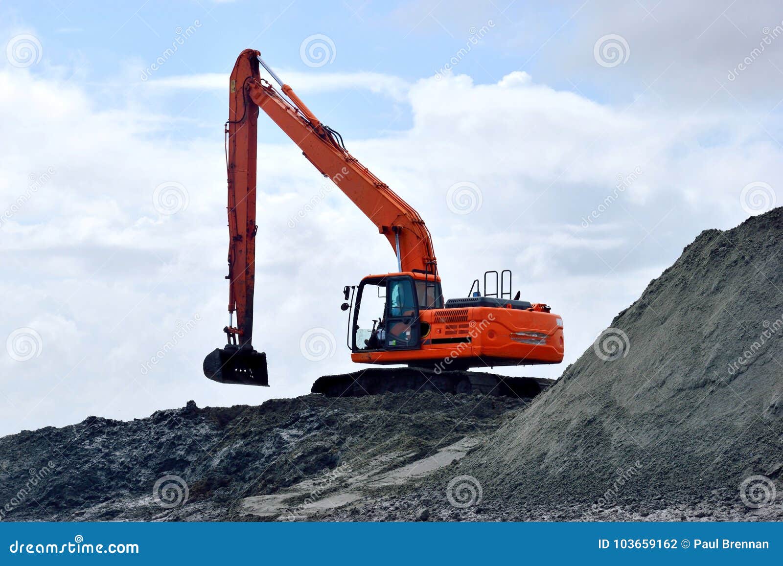 Excavator Dredging Mud At Mangrove. Backhoe Digging Mud At Construction ...