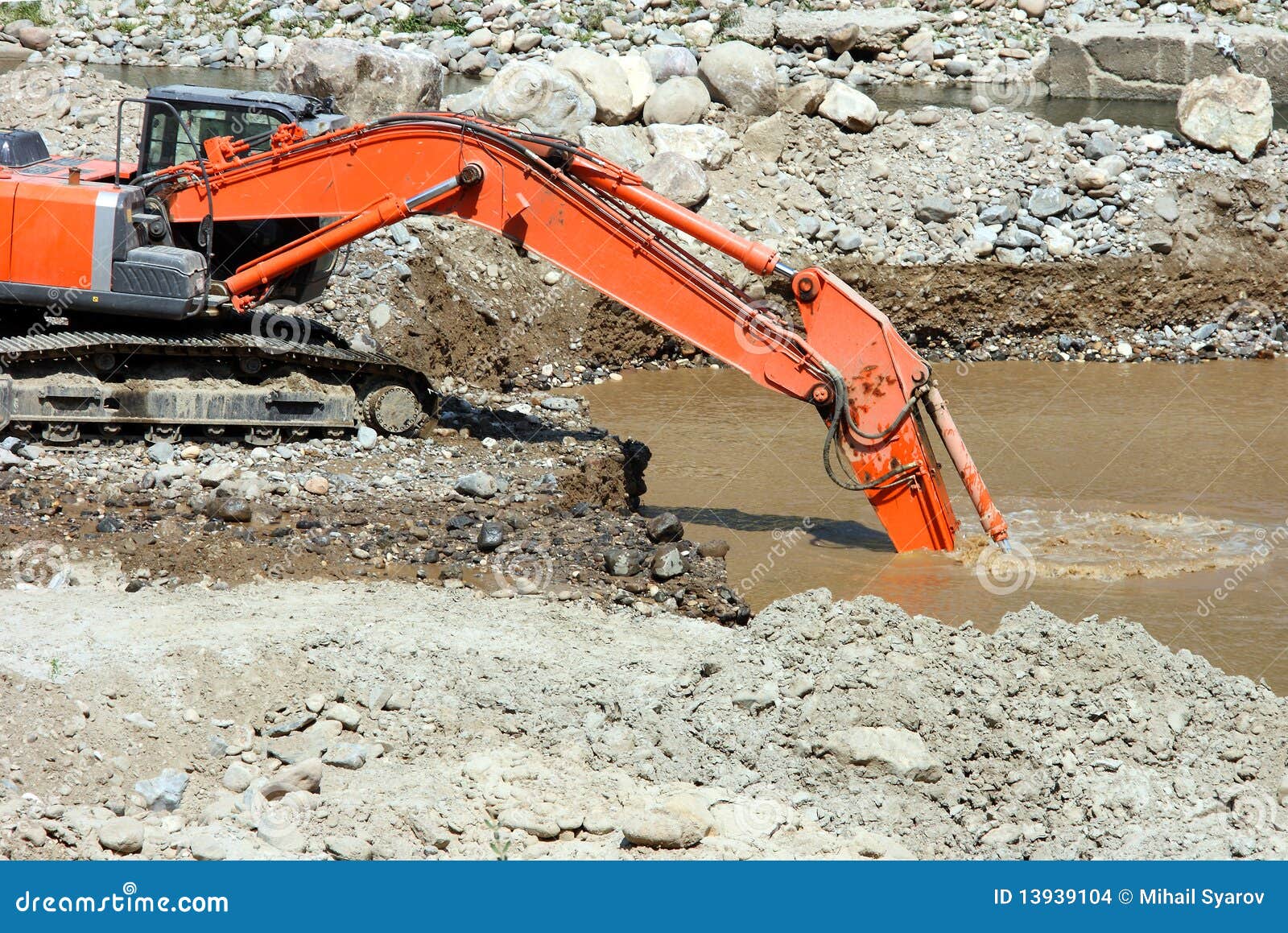 Excavator Dredging Sediment Mud Stock Photo - Image of machine, track ...