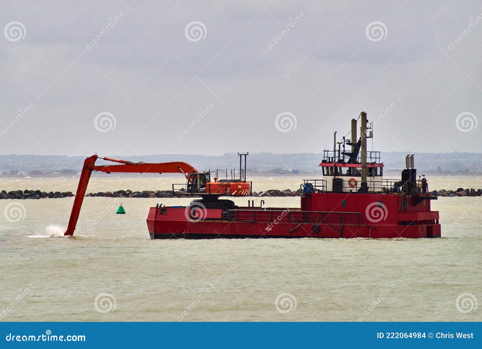 An Excavator on a Dredging Ship Stock Photo - Image of watercraft ...