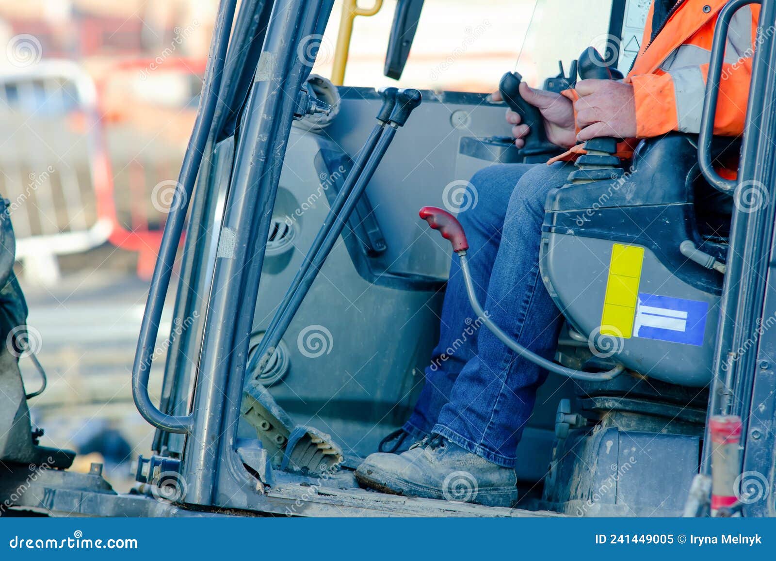 Excavator Driver at Work Construction Site Stock Image - Image of ...
