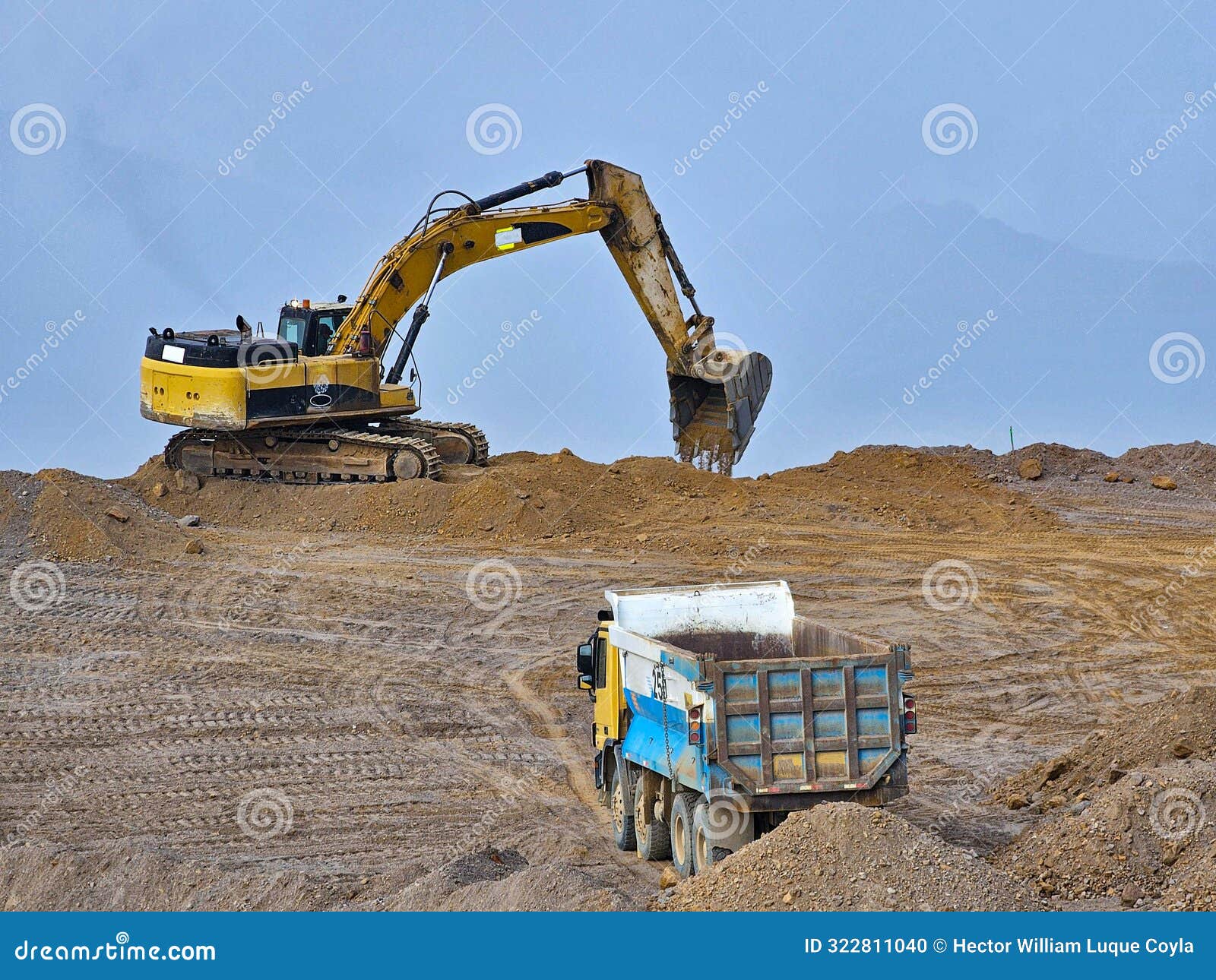 Excavator and Dump Truck Type Construction Machinery Building Earth ...