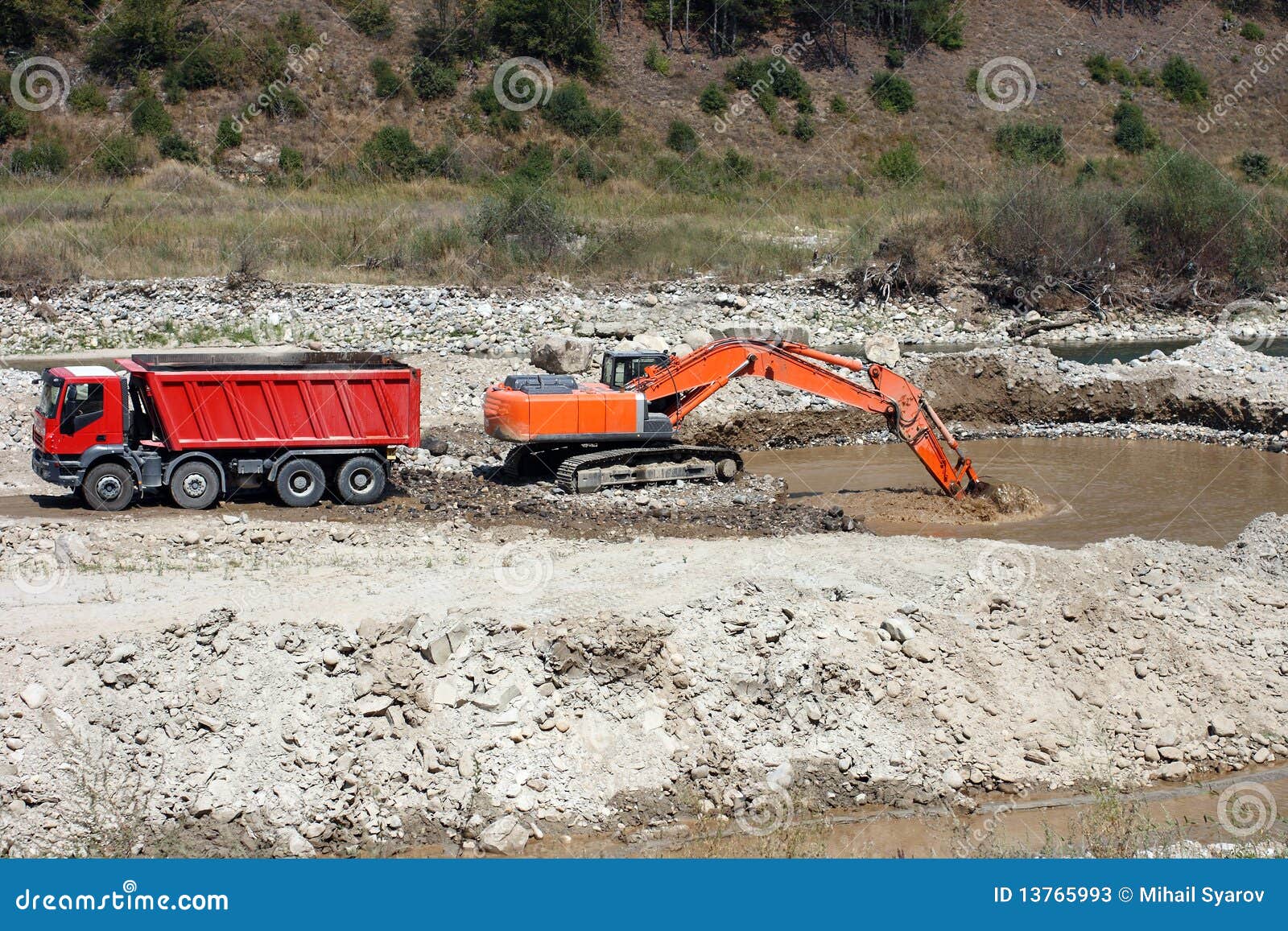Excavator and Dumper Truck Tipper Stock Image - Image of sand, yellow ...