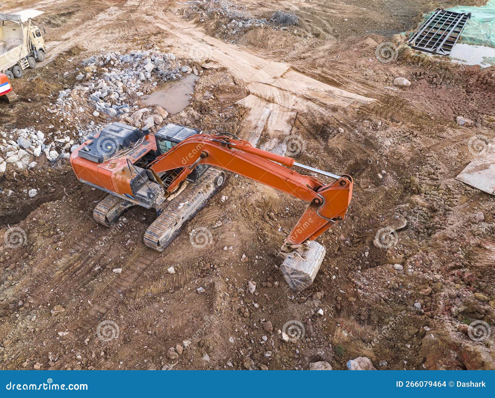 Excavator on Earthmoving at Construction Site Stock Photo - Image of ...
