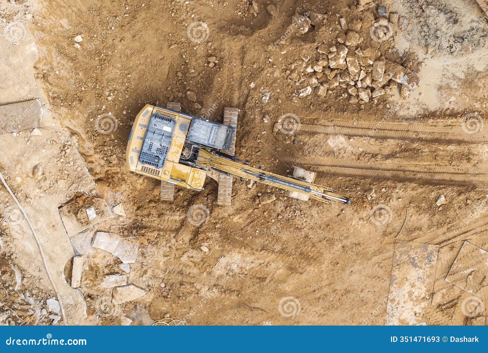 Excavator on Earthmoving at Construction Site, Aerial View Stock Image ...