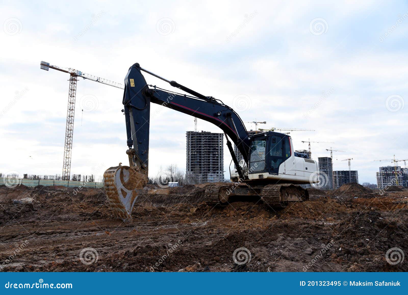 Excavator during Earthmoving at Construction Site. Backhoe Dig Ground ...
