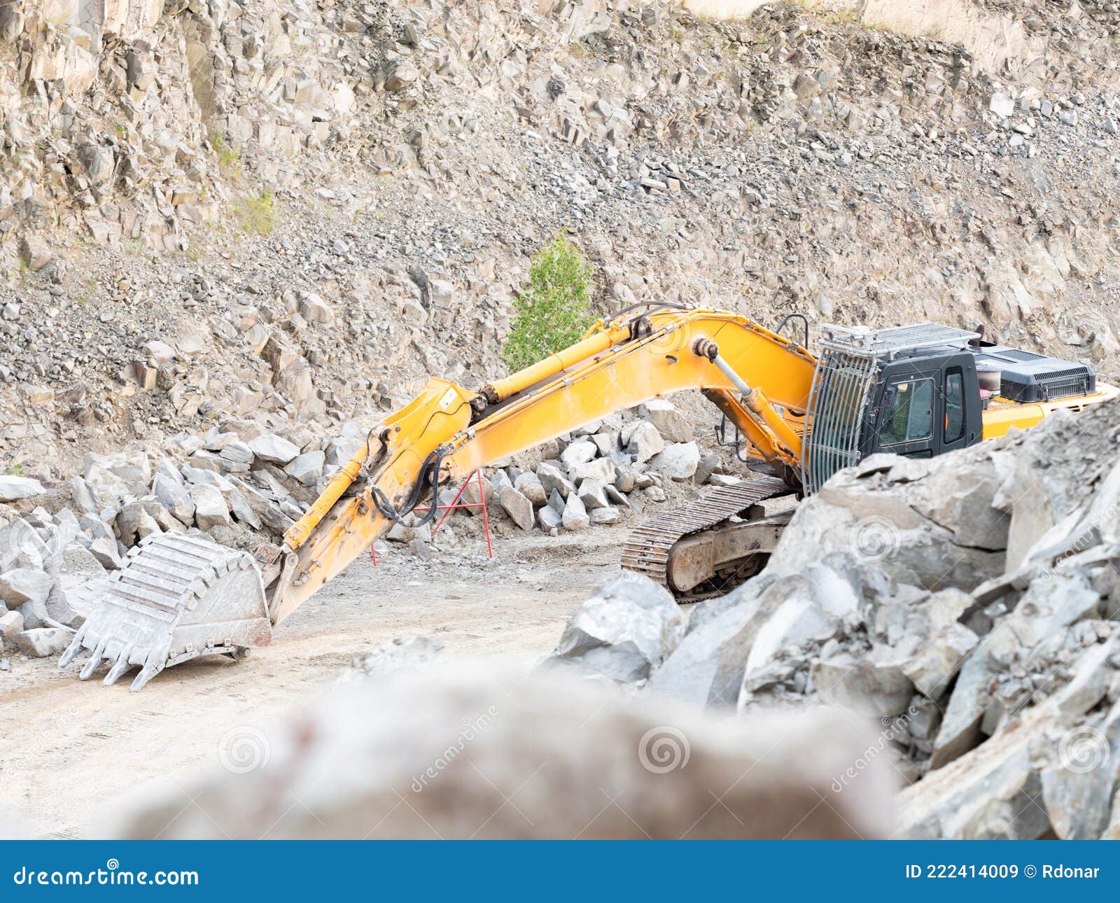 Excavator during Earthmoving Work at Open-pit Mining on Gravel Quarry ...