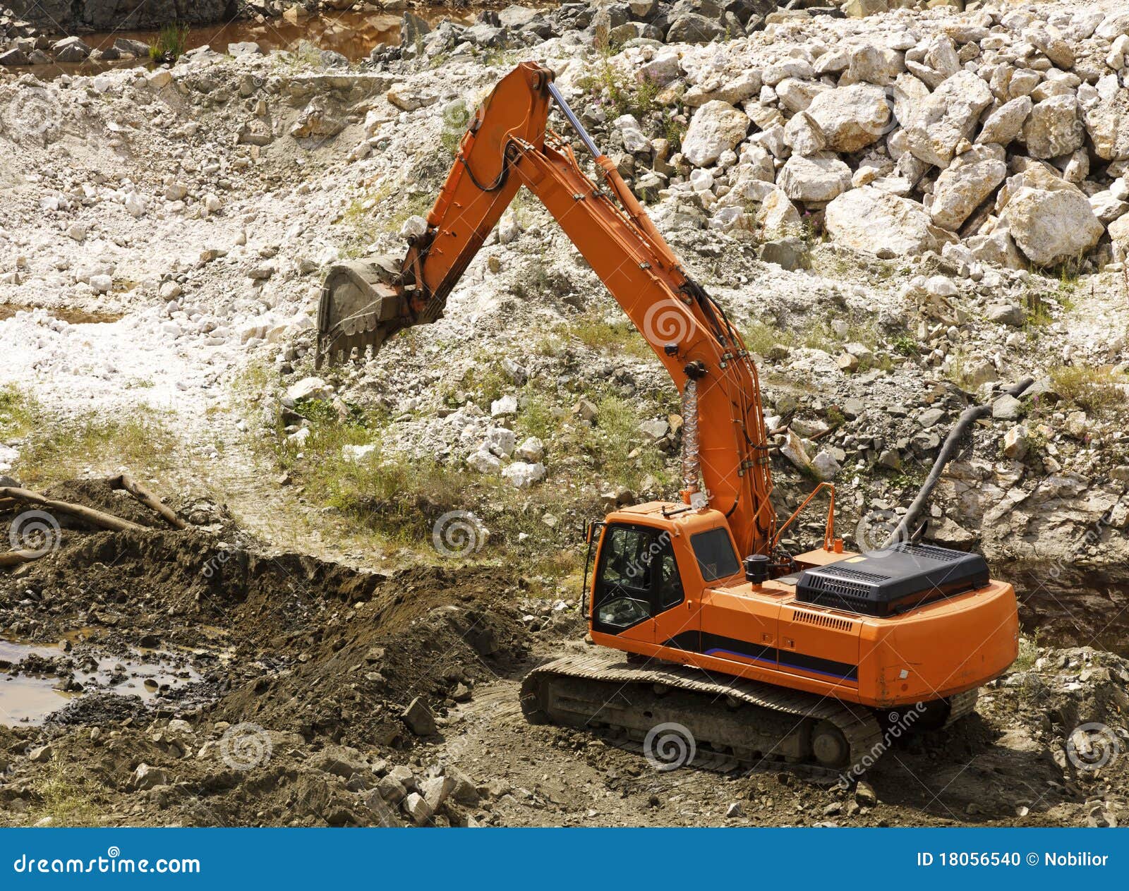Excavator during Earthmoving Works Stock Photo - Image of earth, bucket ...