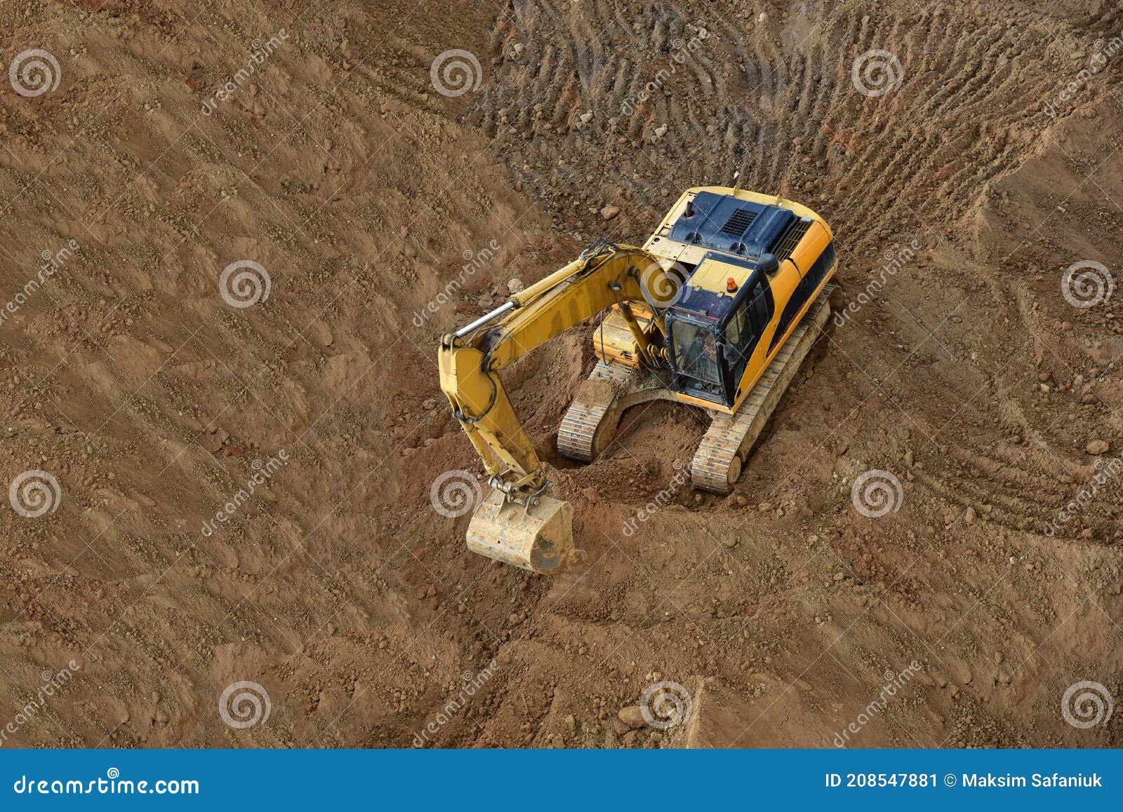 Excavator On Earthworks At Construction Site On Sunset Background ...