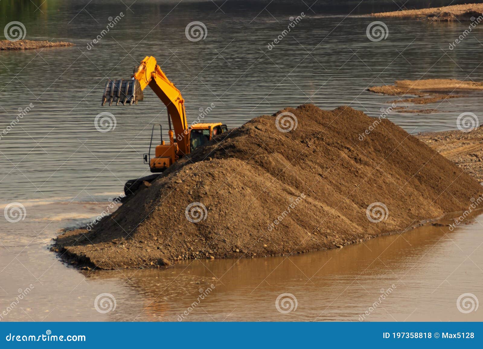 Excavator Extracts Sand and Pebbles from a River Stock Photo - Image of ...