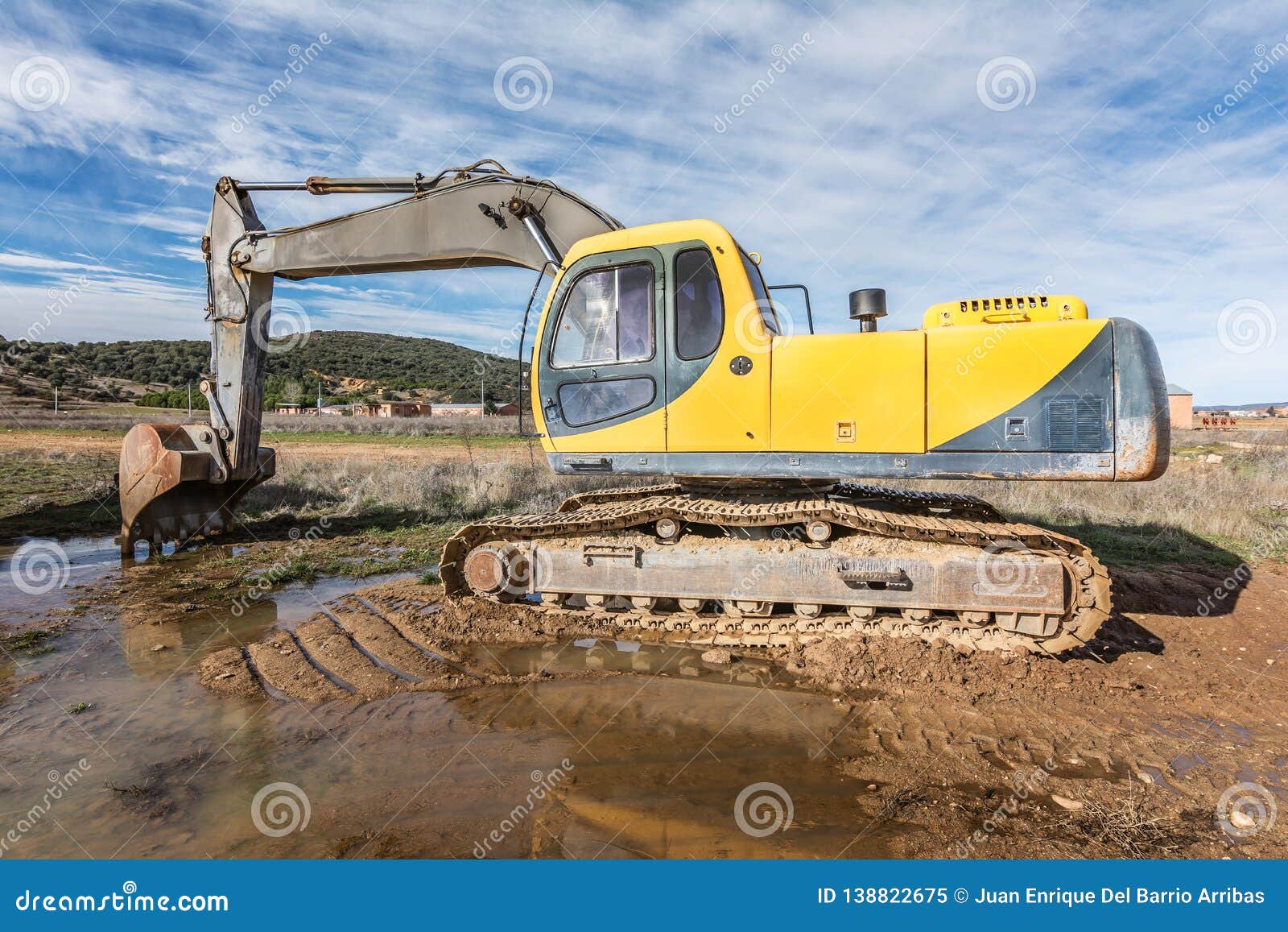 Excavator in the Field Starting an Excavation Stock Image - Image of ...