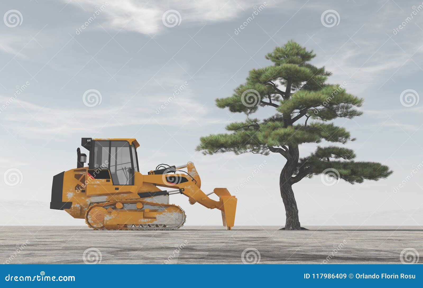 Excavator in Front of a Tree. Stock Illustration - Illustration of wild ...