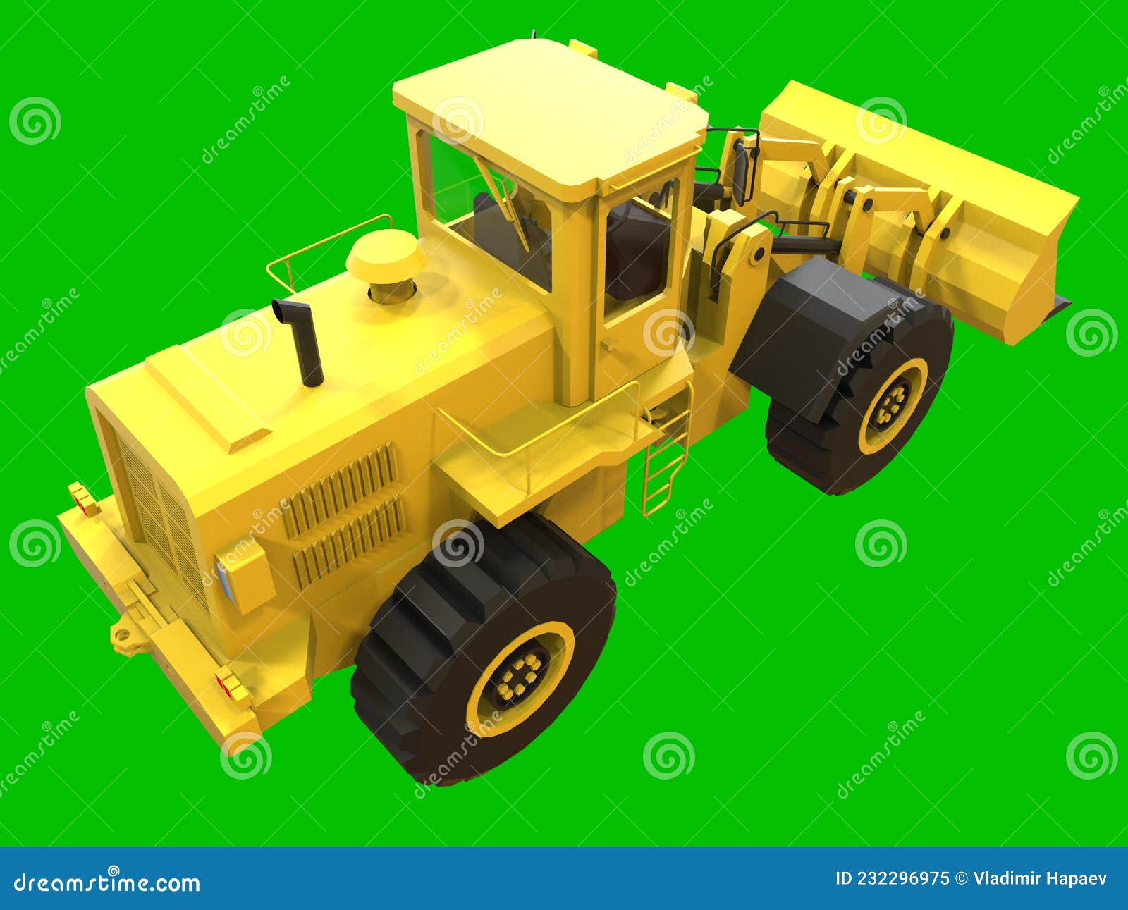 Excavator on a Green Uniform Background. Backhoe Loader. 3d ...