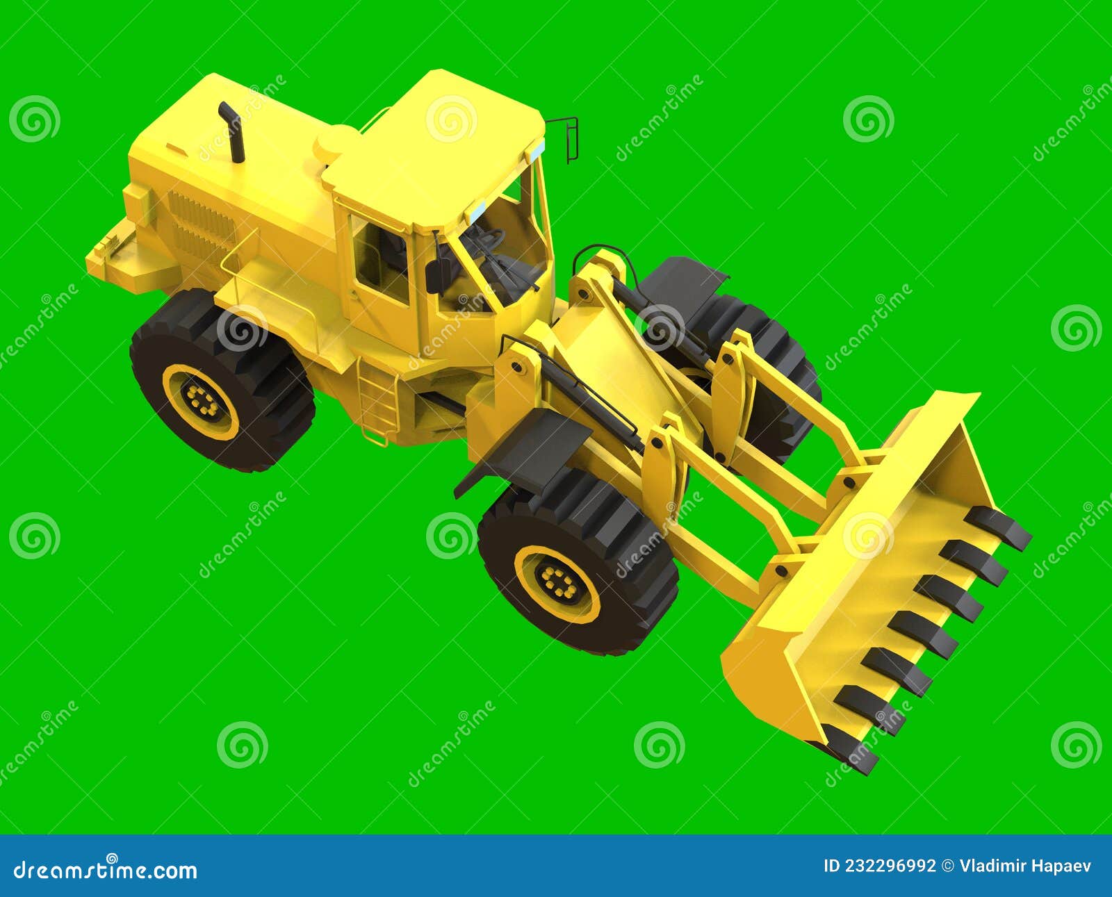 Excavator on a Green Uniform Background. Backhoe Loader. 3d ...