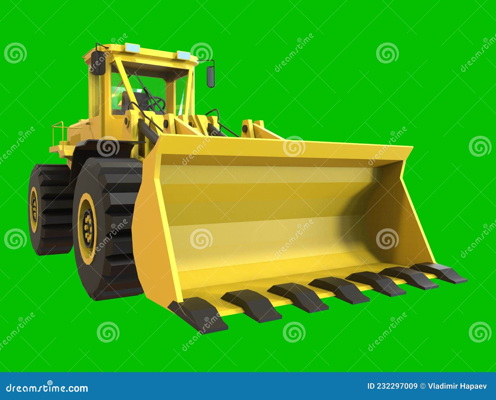 Excavator on a Green Uniform Background. Backhoe Loader. 3d ...