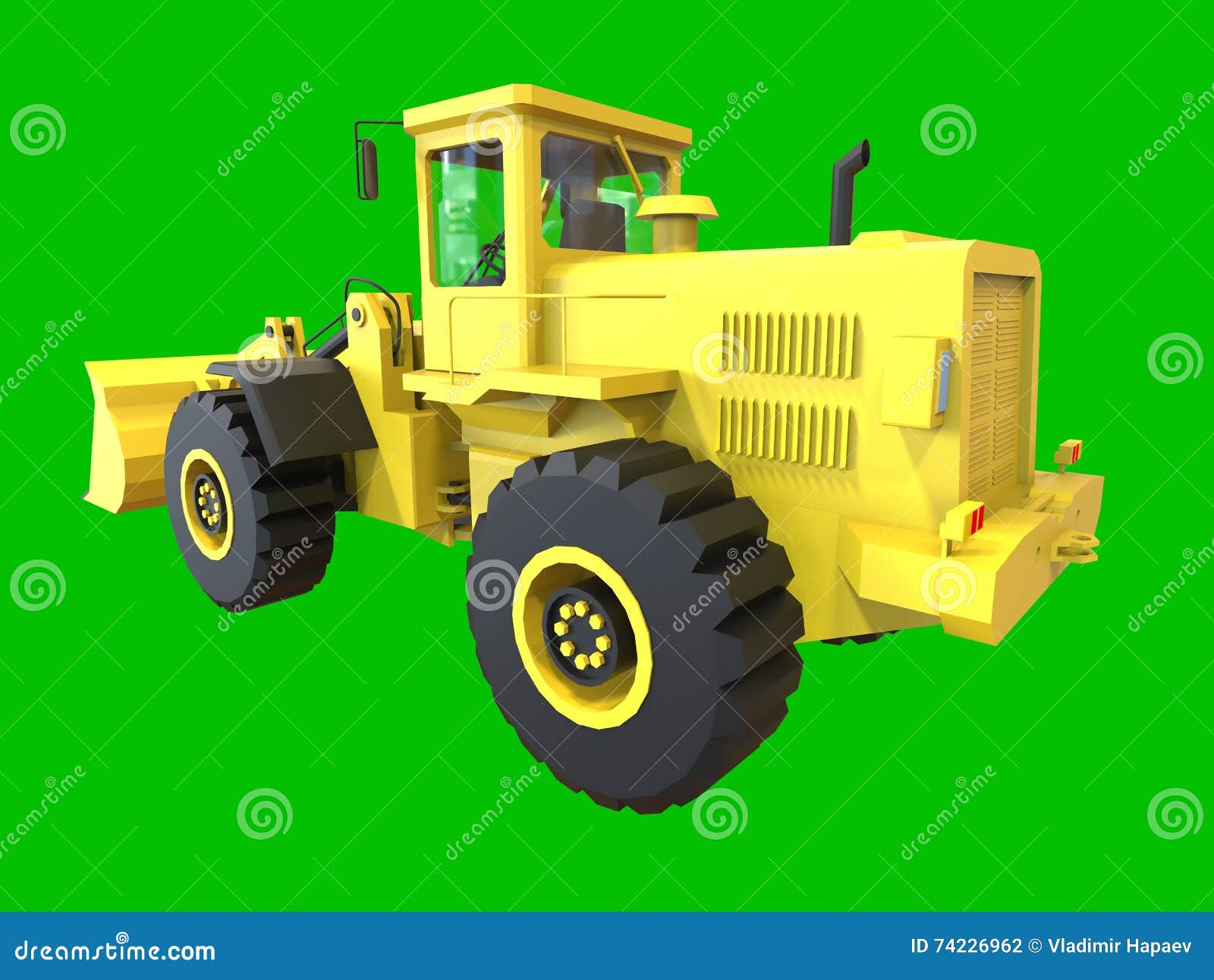Excavator on a Green Uniform Background. Backhoe Loader. 3d ...