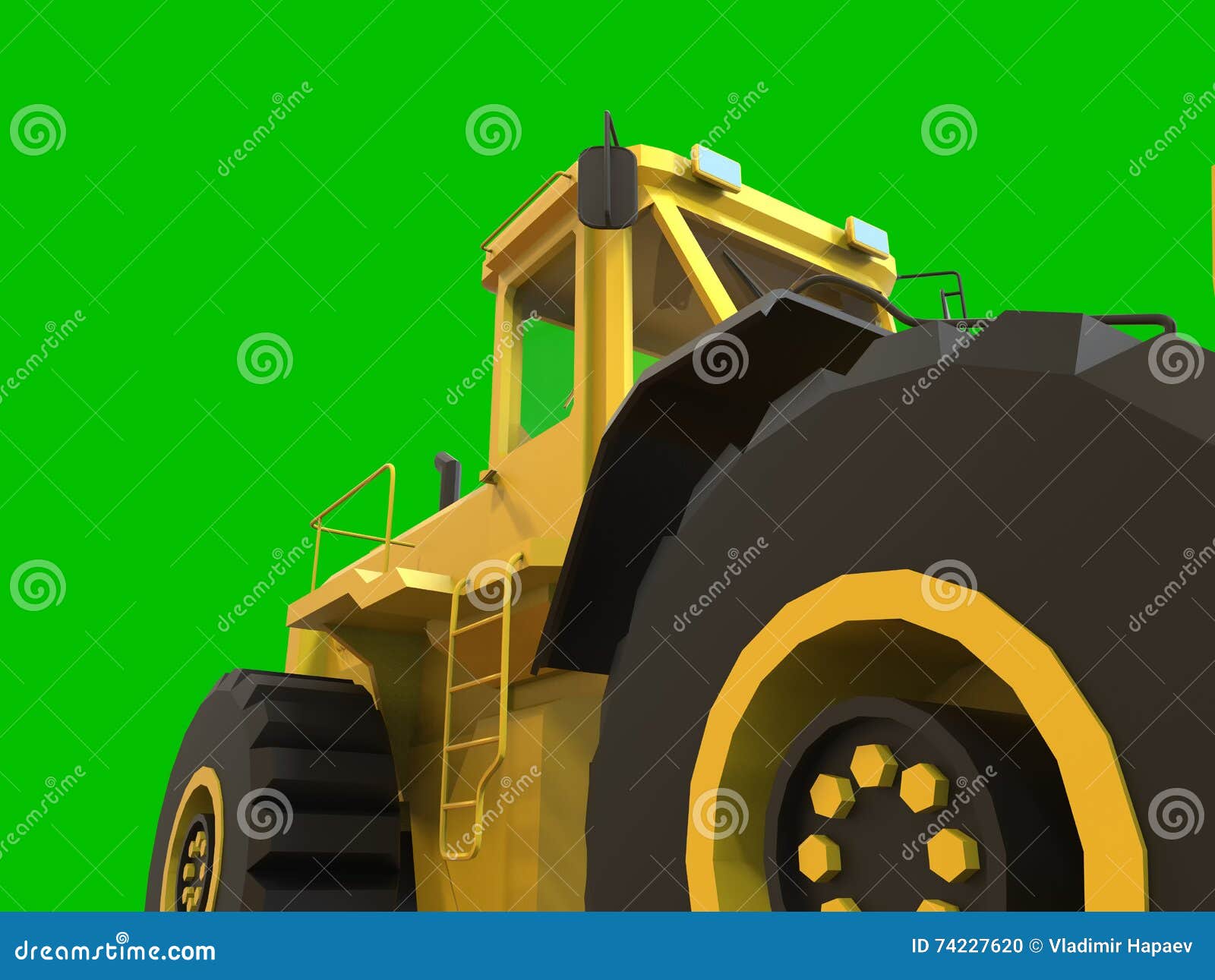 Excavator On A Green Uniform Background. Backhoe Loader. 3d ...
