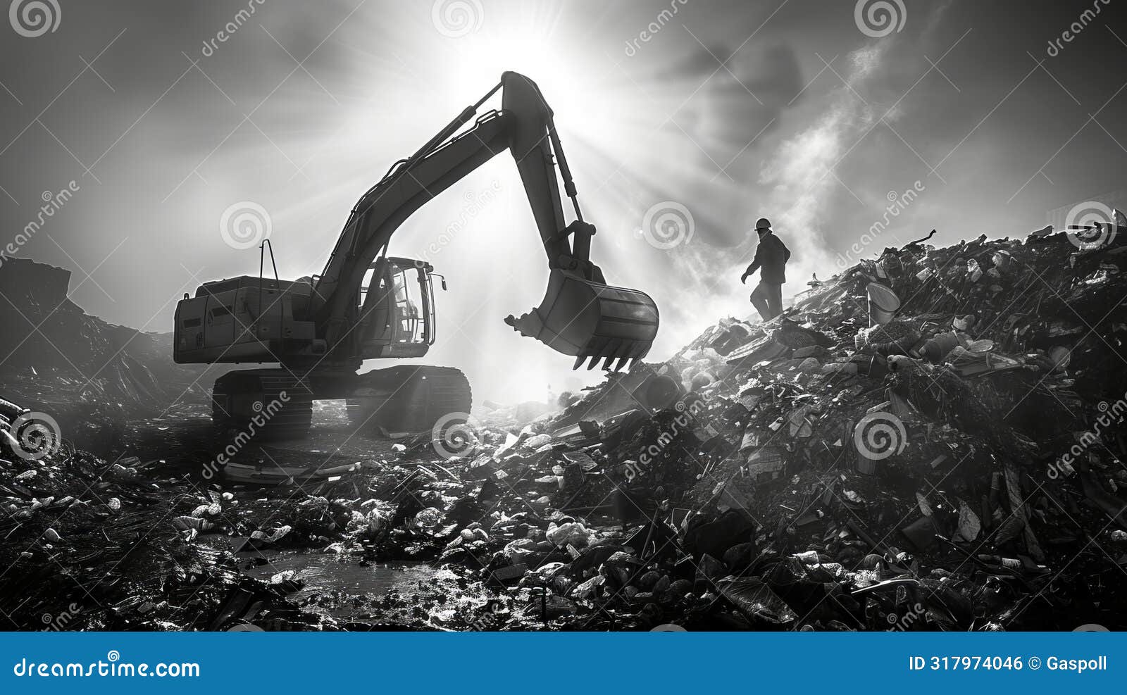 Excavator Handling Garbage Indoors Stock Illustration - Illustration of ...