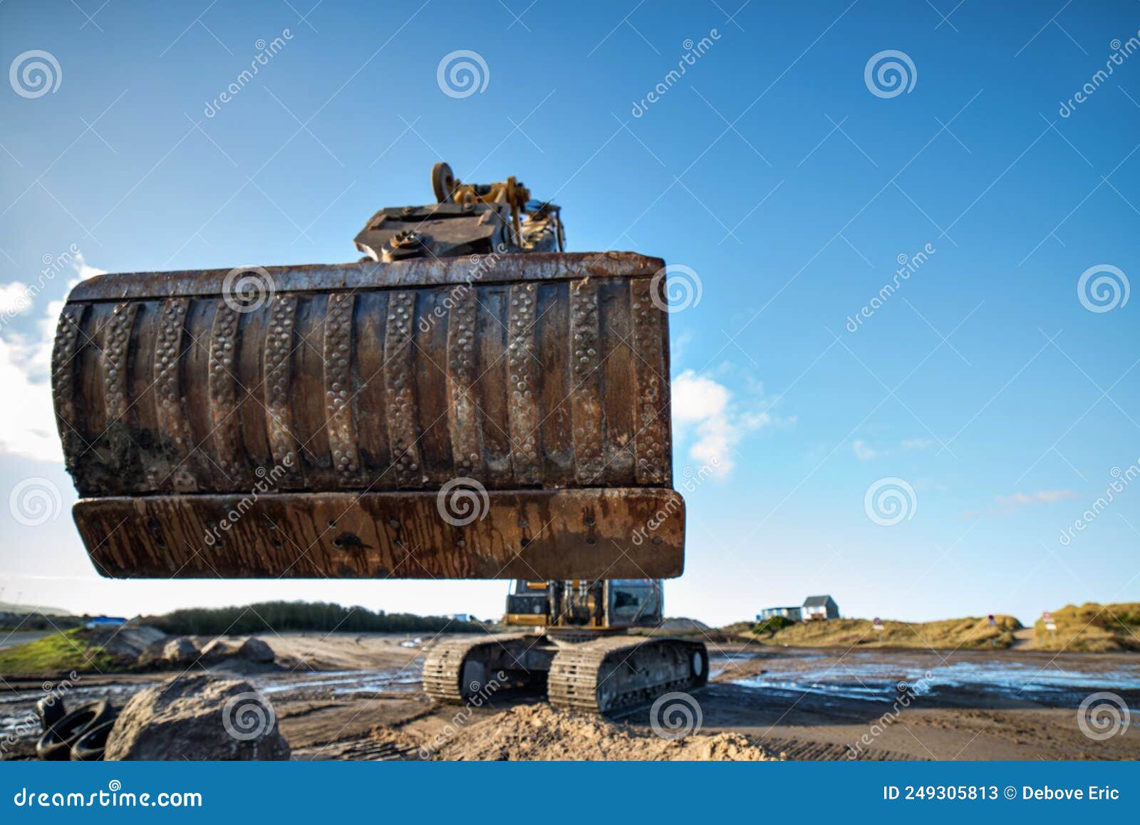 Backhoe in Action on a Construction Site Close Up Stock Image - Image ...