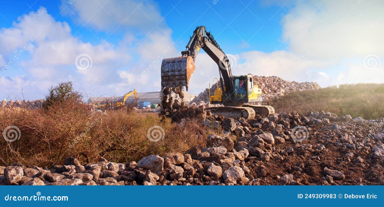 Backhoe in Action on a Construction Site Close Up Stock Image - Image ...