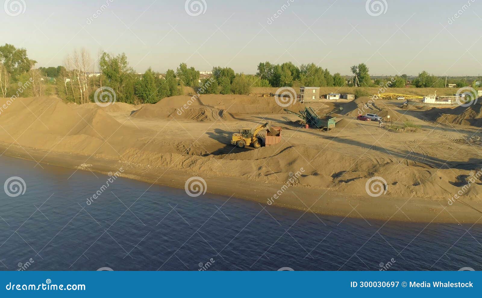 Excavator and Heavy Transport Cleans Beach. Scene. Clearing or ...