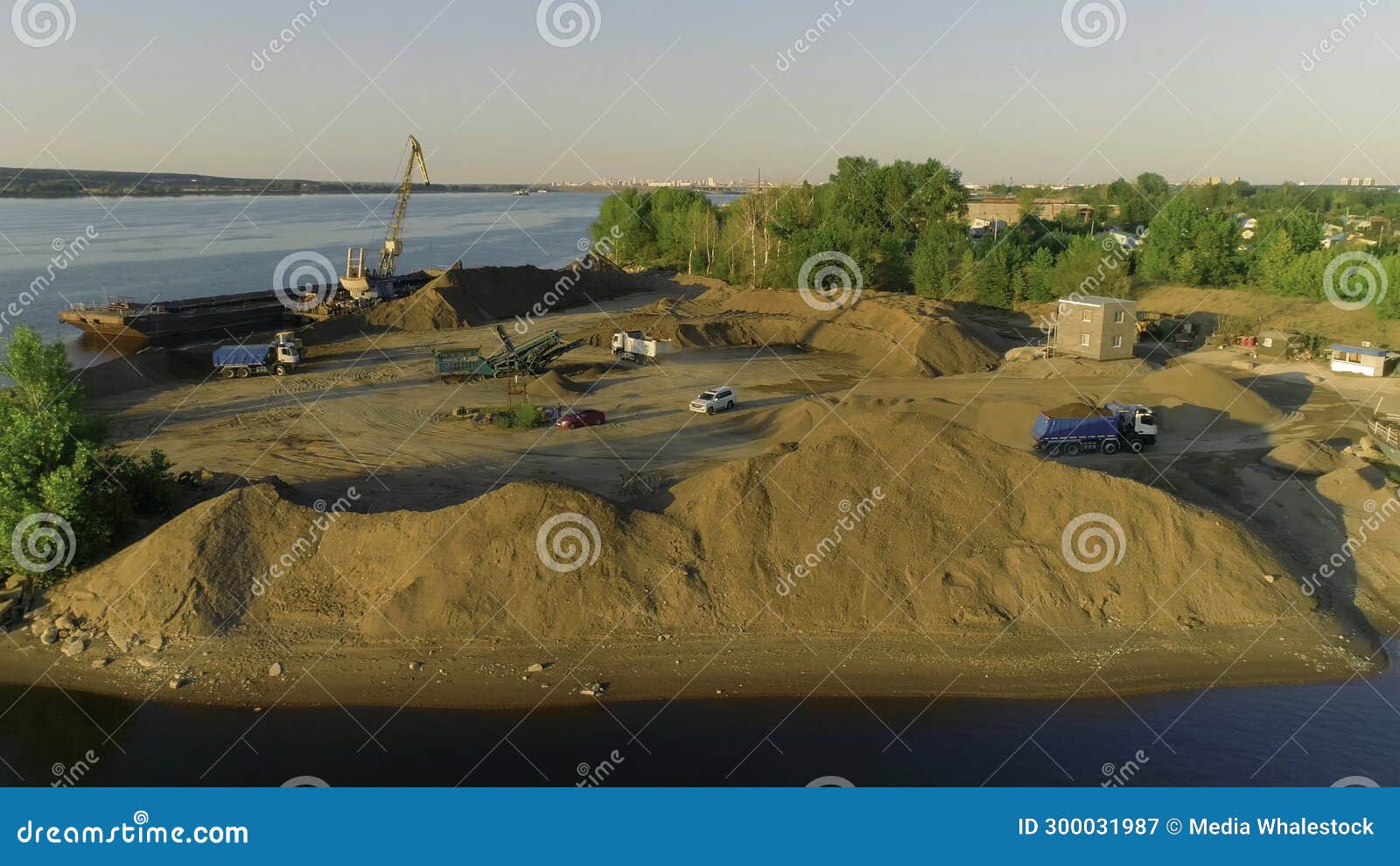 Excavator and Heavy Transport Cleans Beach. Scene. Clearing or ...
