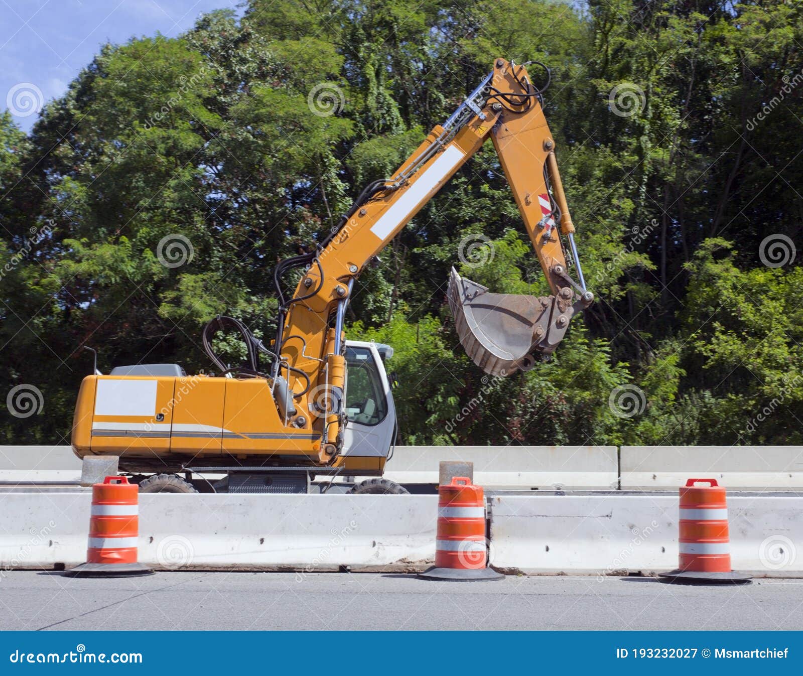 Excavator at Highway Construction Stock Image - Image of machinery ...